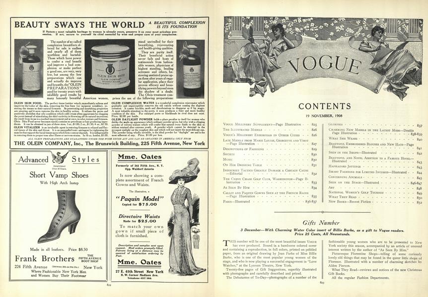 Vogue Contents: 19 November, 1908 | Vogue | NOVEMBER 19, 1908