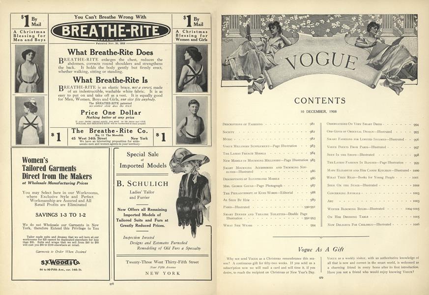 Vogue Contents: 10 December, 1908 | Vogue | December 10, 1908