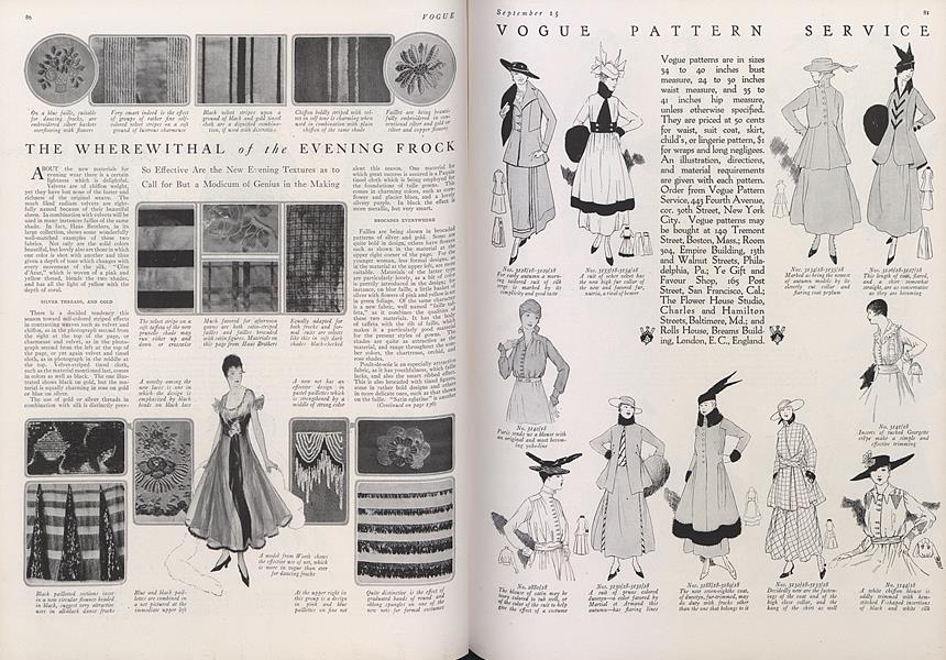 The Wherewithal of the Evening Frock | Vogue | September 15, 1915