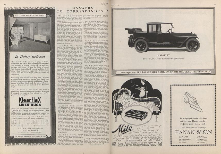 Answers to Correspondents | Vogue | April 1, 1918