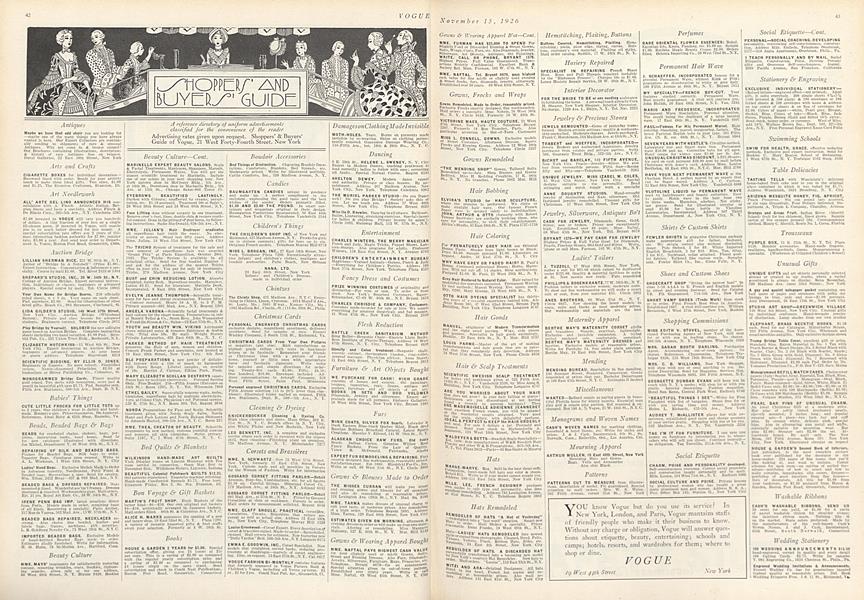 SHOPPERS' AND BUYERS' GUIDE | Vogue | November 15, 1926