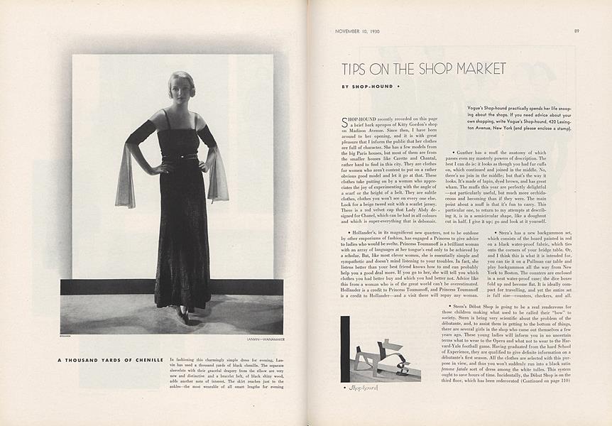 Shop-Hound: Tips on the Shop Market | Vogue | November 10, 1930
