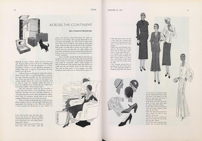 Across the Continent on a Limited Wardrobe | Vogue | December 22, 1930