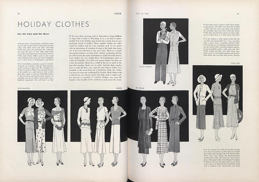 Holiday Clothes for the East and the West | Vogue | JULY 15, 1931