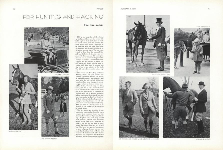 For Hunting and Hacking–the Fine Points | Vogue | FEBRUARY 01, 1932