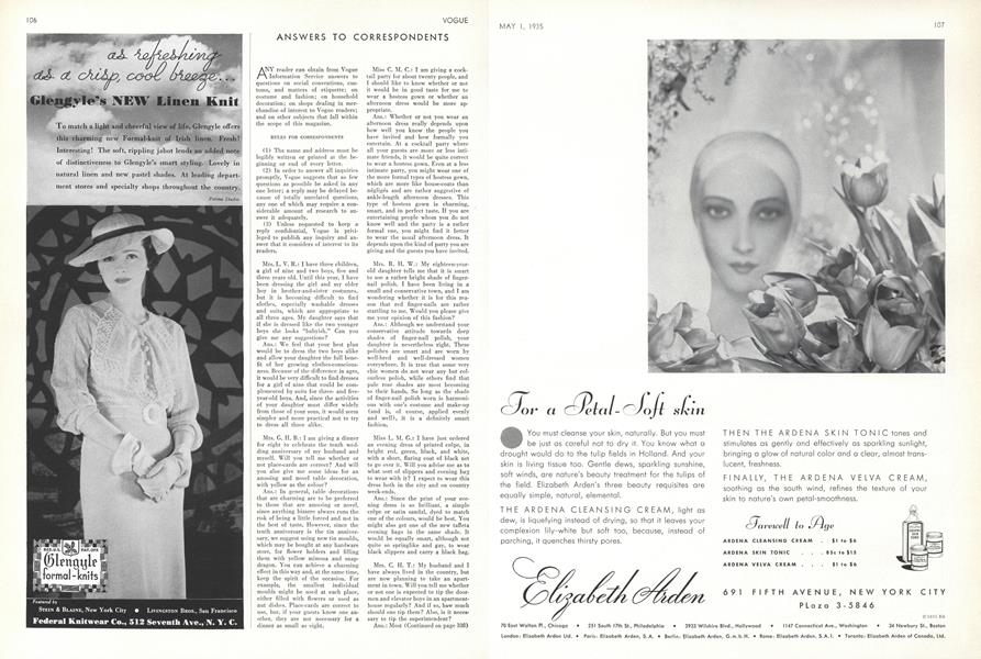 Answers to Correspondents | Vogue | MAY 1, 1935