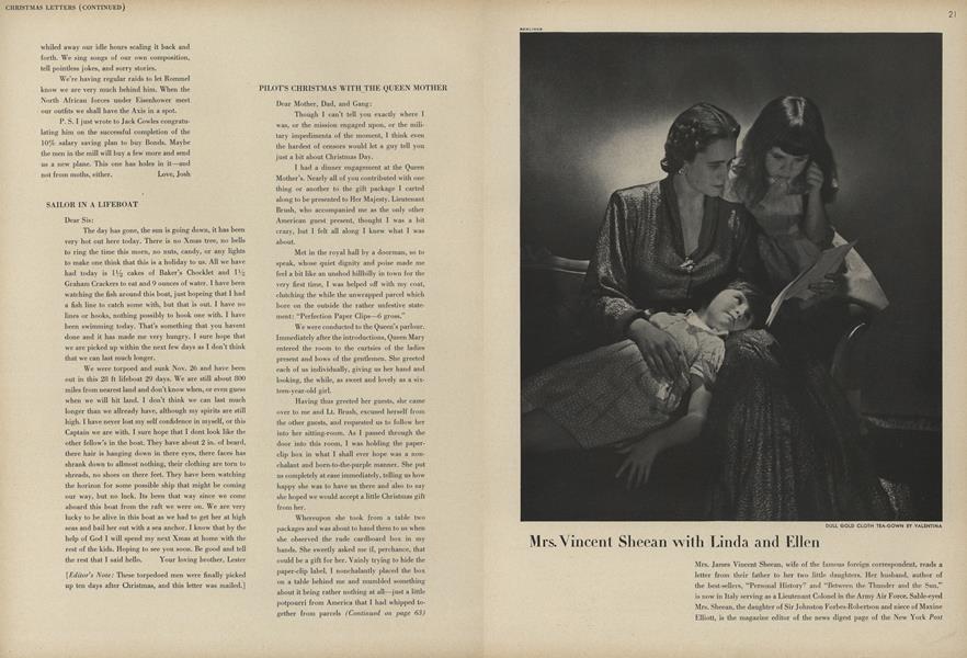 Mrs. Vincent Sheean with Linda and Ellen | Vogue | December 15, 1943