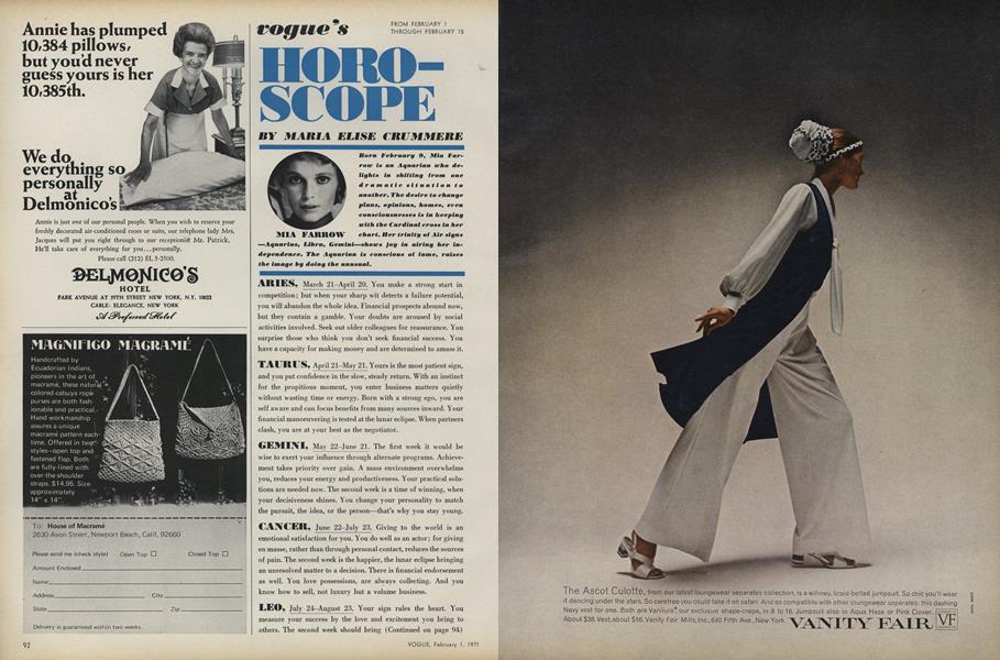 Horoscope | Vogue | FEBRUARY 1, 1971