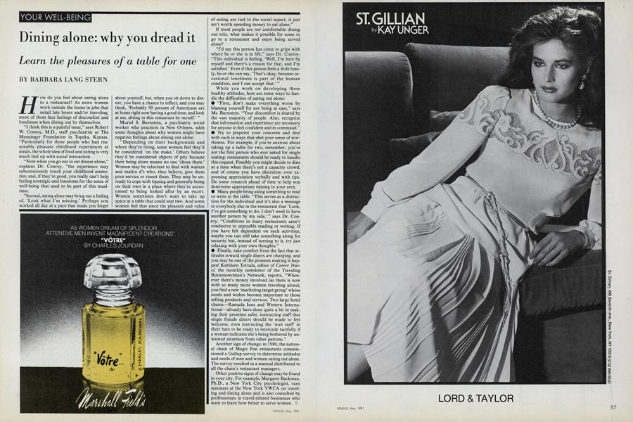 Dining Alone: Why You Dread It | Vogue | MAY 1981