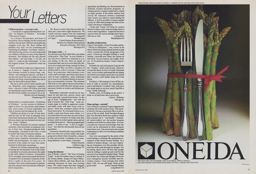 Your Letters | Vogue | FEBRUARY, 1985