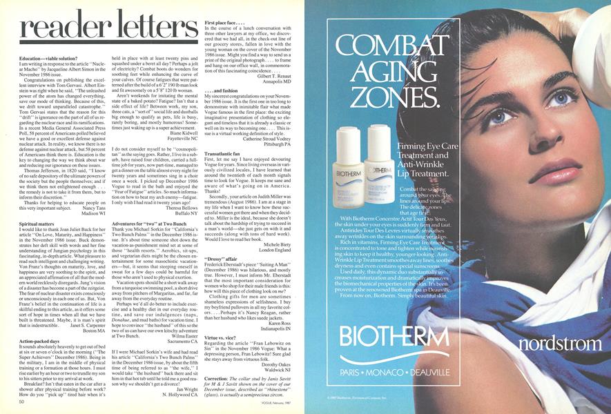 Reader Letters | Vogue | FEBRUARY 1987
