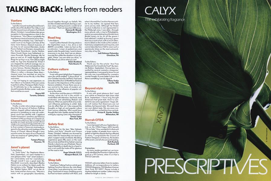 Letters from Readers | Vogue | DECEMBER 1990