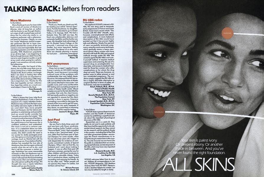 Letters from Readers | Vogue | OCTOBER 1991