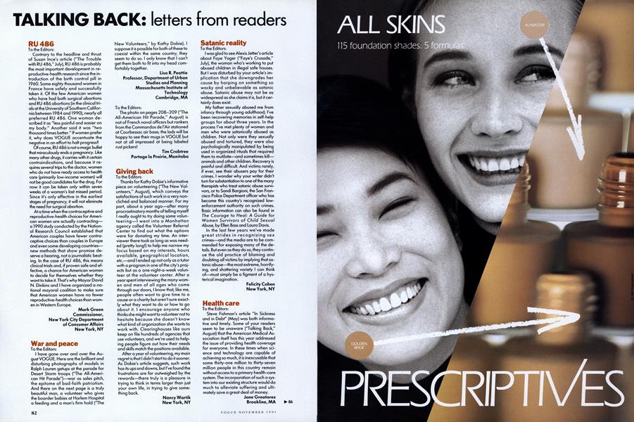 Letters from Readers | Vogue | NOVEMBER 1991