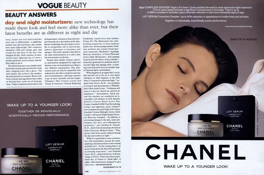 Beauty Answers: Day and Night Moisturizers | Vogue | FEBRUARY 1992
