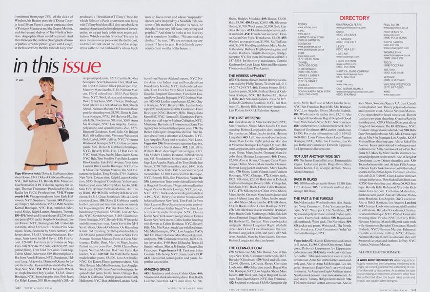 In This Issue | Vogue | NOVEMBER 2001