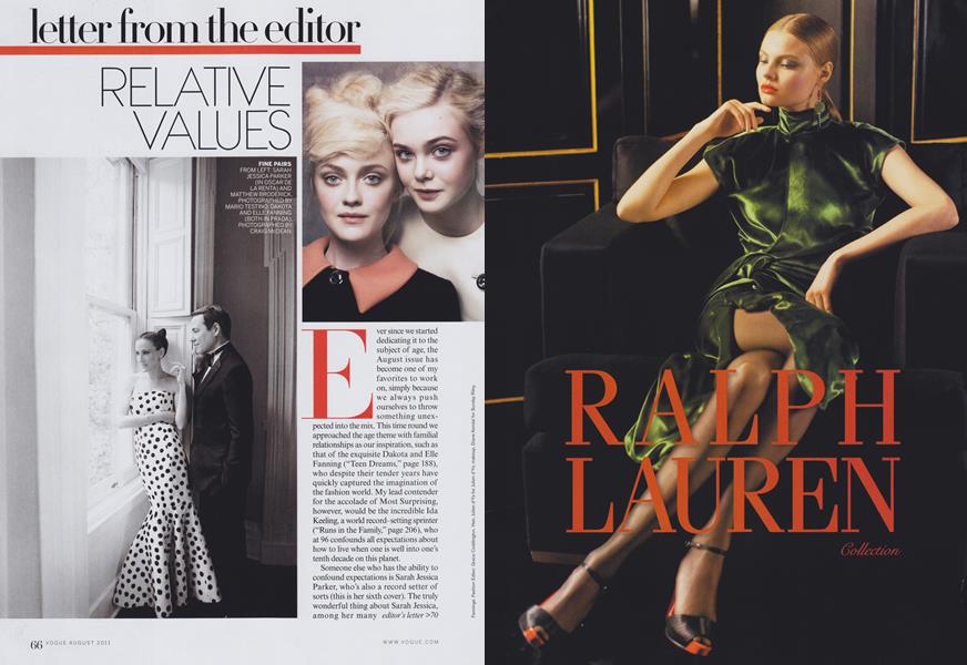 Letter from the Editor: Relative Values | Vogue | AUGUST 2011